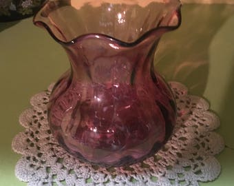 Ruby Red Pilgrim Crackle Glass Clear Handled Pitcher with