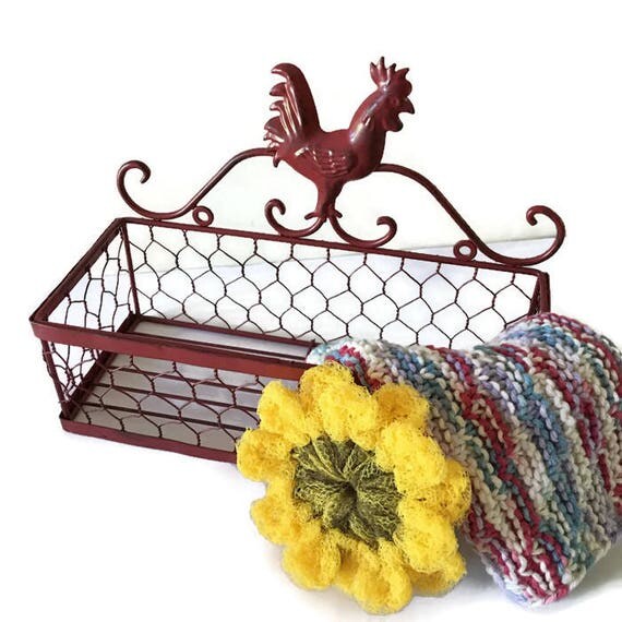 Country Rooster Red Chicken Wire Basket Gift Set Chicken