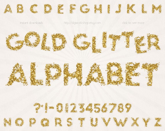 Glitter Alphabet Clipart Clip Art: Gold Glitter