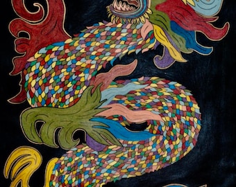 Chinese dragon print | Etsy