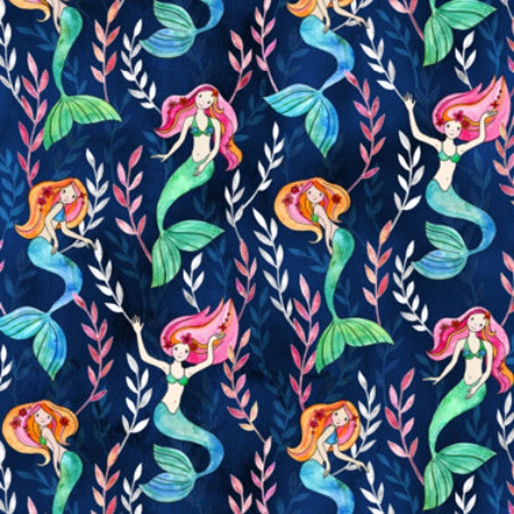 Mermaid Fabric by the Yard Girl Fabric Ocean Mermaids Fabric