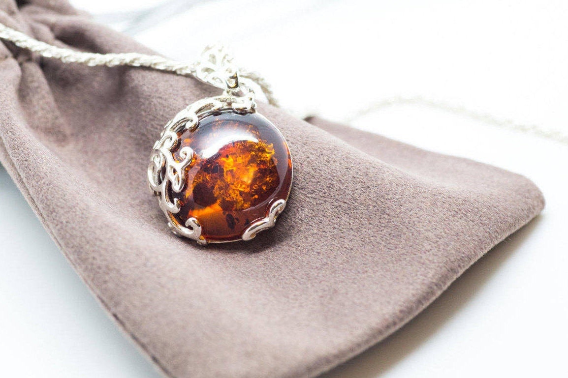 Baltic Amber Necklace Amber Pendant Amber & Silver Pendant