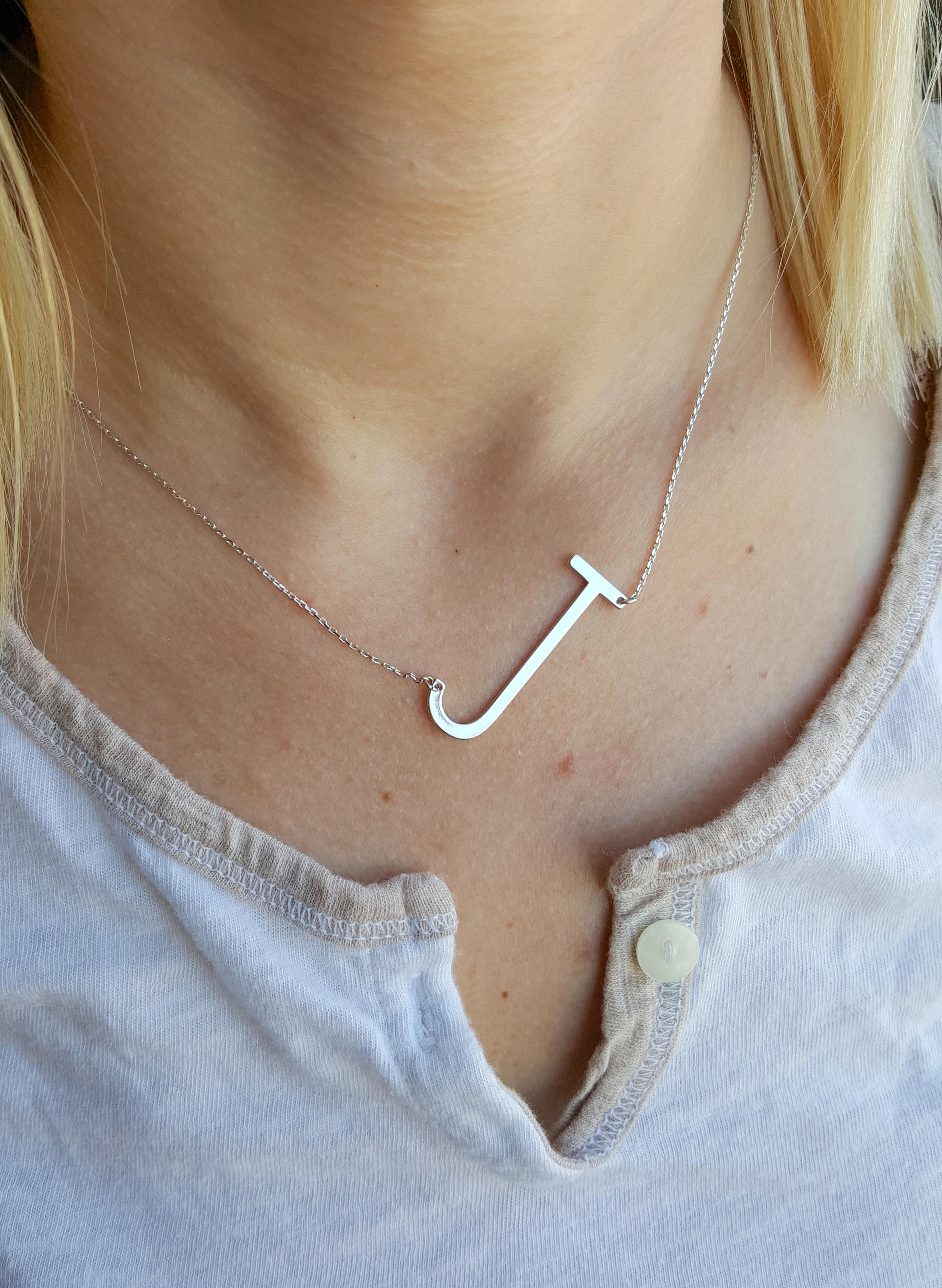 GOLD Large Letter Necklace Initial Sideways Letter Big