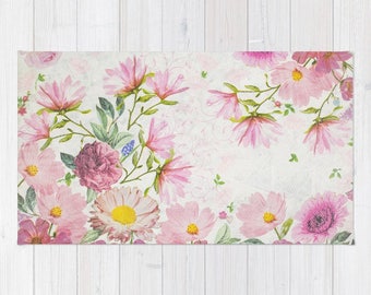Pink floral rug | Etsy