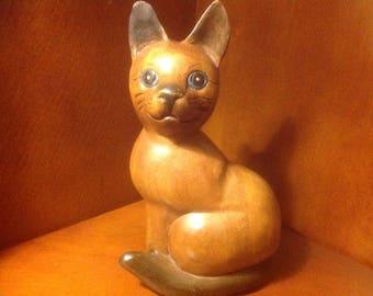 Carved wood cat | Etsy