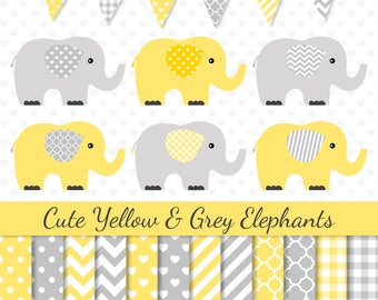 Blue and Grey Elephant Clip Art INSTANT DOWNLOAD Baby boy