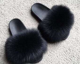 Fur slides | Etsy