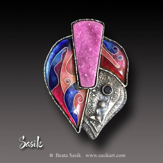 Cloisonne Jewelry Enamel Pendant Sterling Silver Necklace