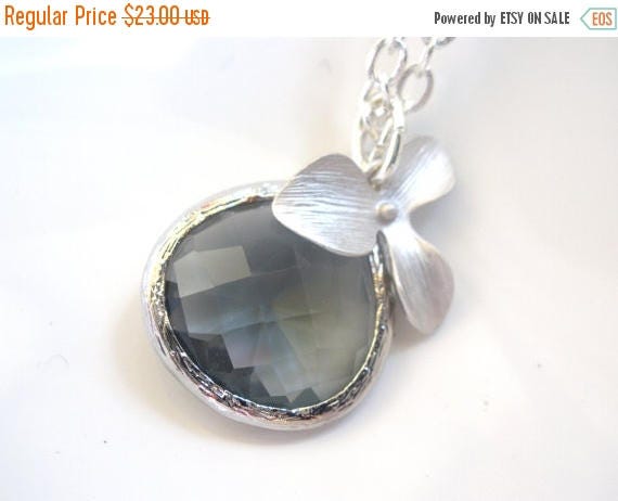 SALE Gray Necklace Grey Necklace Charcoal Pendant Orchid