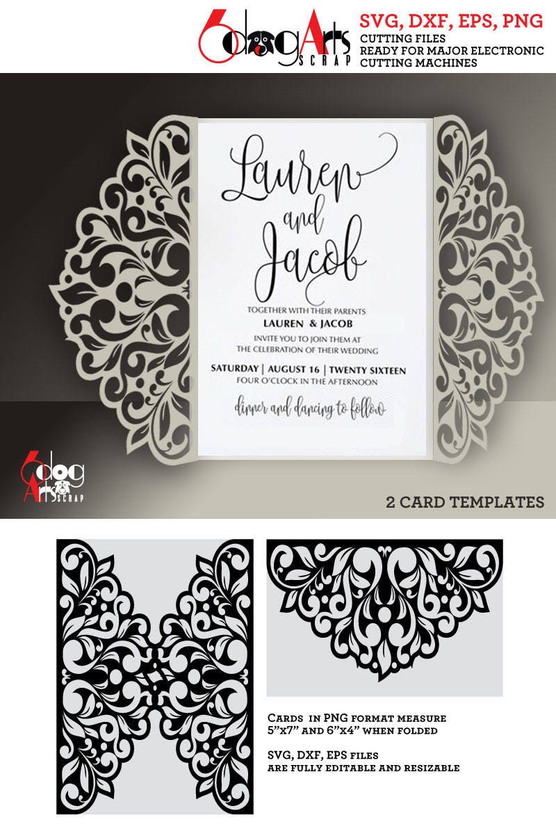 2 Floral Lace Card Templates Digital Cut SVG DXF Files Wedding
