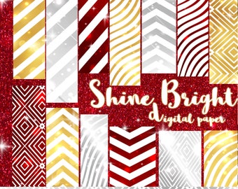 Gold Digital Paper Golden Background Glitter stripes Gold Foil
