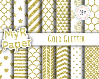 Gold glitter digital paper: MINT & GOLD Glitter