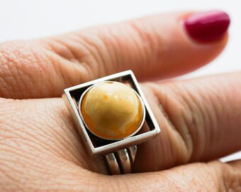 Eco friendly sterling silver 5 stone amber ring