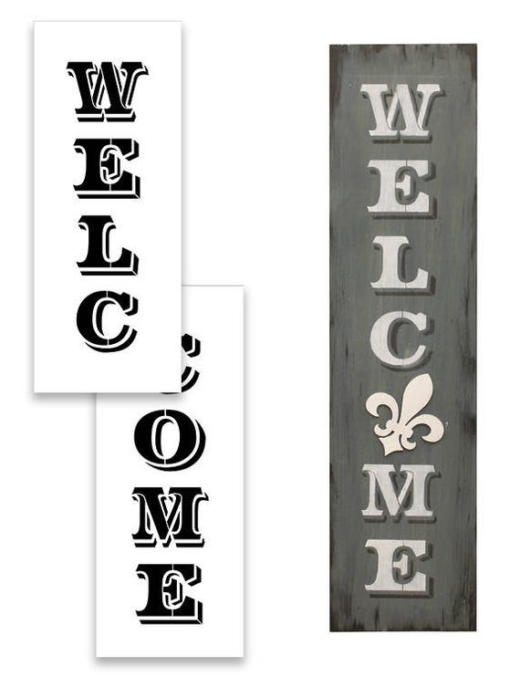 Welcome Old Post Vertical Word Art Stencil 48 x