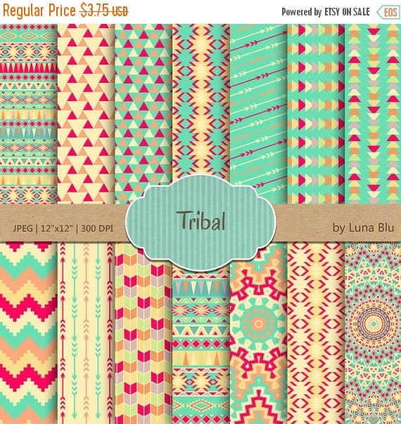 SALE 50%OFF Tribal Digital Paper: Tribal Patterns