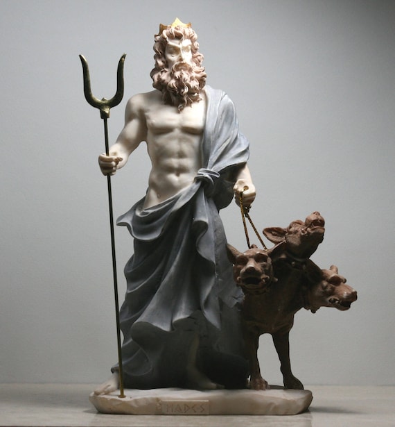 Hades-Pluto-Gott der Unterwelt & Cerberus Alabaster Statue