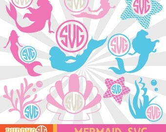 Mermaid monogram svg | Etsy