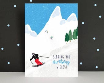 Ski birthday card | Etsy