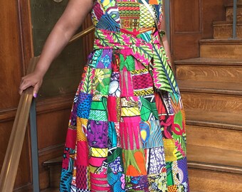 Pink Party Dress African Print Patchwork Sweetheart Dress With