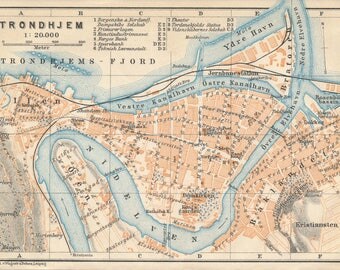 Old Map of Oslo Norway 1881 Antique Kristiania