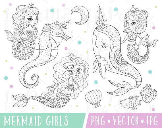 Pretty Mermaid Clipart Images Cute Mermaid Clipart Set Cute