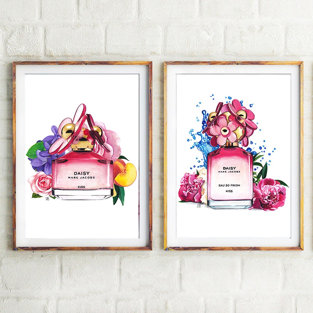 Perfume illustration Perfume art print Perfume set of 2 set