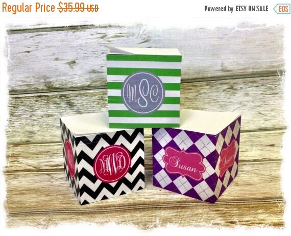 SALE Personalized Sticky Note Cube Choice of Pattern Color