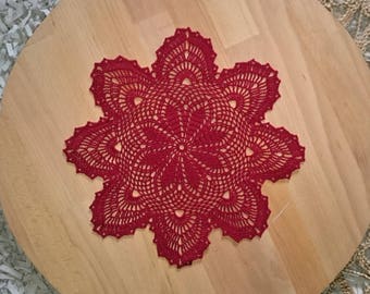 Crochet doily red lace doily red star red crocheted