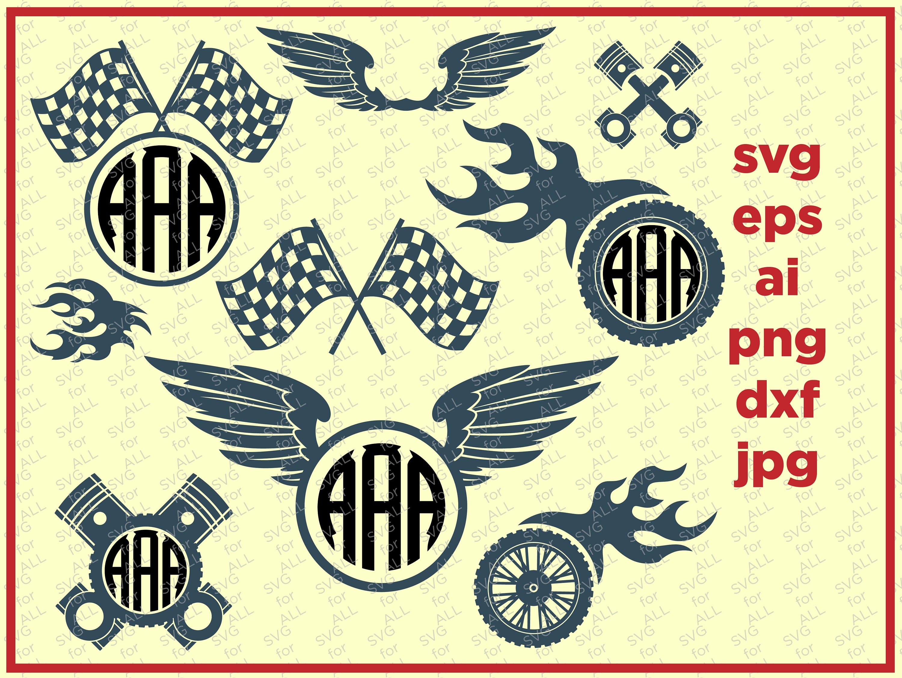 Race Svg, racing Clipart, monogram frame svg, Flag SVG, wheel on fire ...