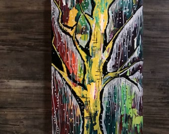Rainbow tree art | Etsy