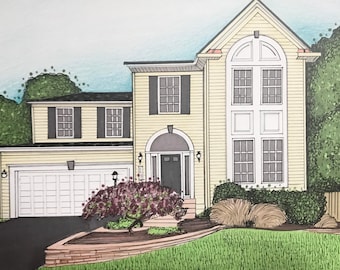 Custom house drawing | Etsy