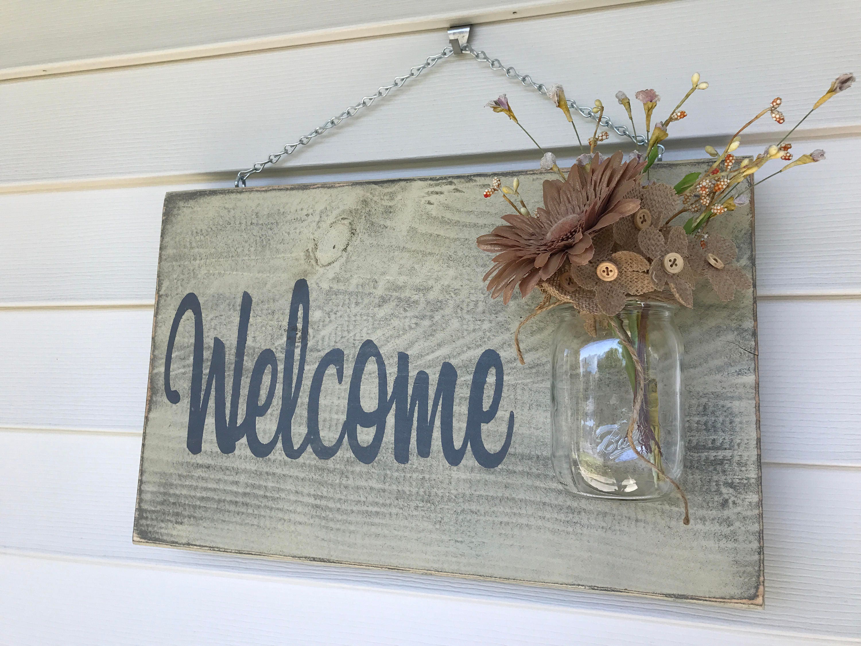 Mason Jar Welcome Sign Distressed Welcome Sign