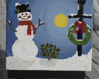Snowman painting | Etsy