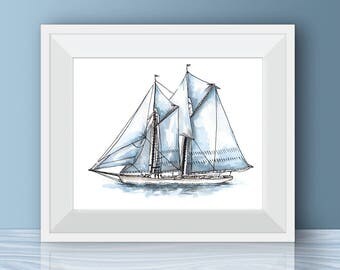 Sailboat watercolor | Etsy