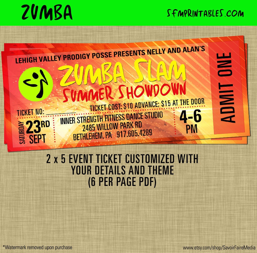 Custom Zumba Slam Tickets Zumba Fitness Event Glow