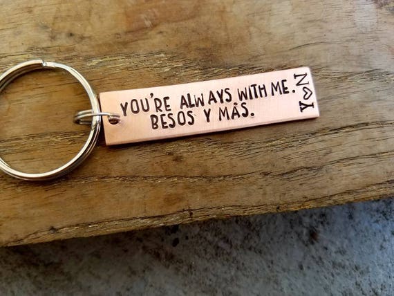 Personalized hand stamped spanish keychain. boyfriend gift.