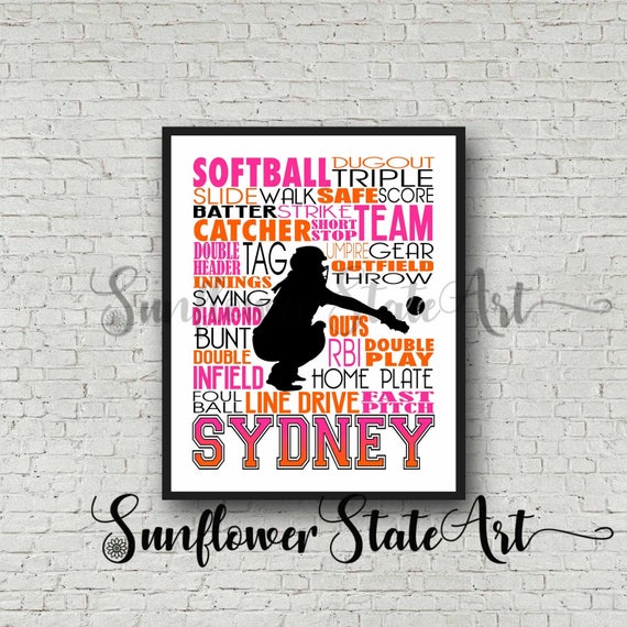 Personalized Softball Poster Typography Softball Gift Ideas