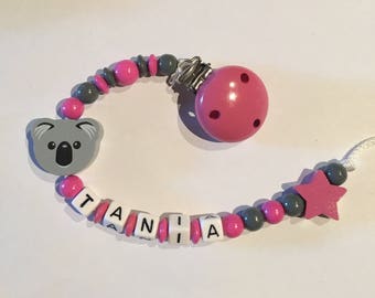 Pink Pacifier Clip Pacifier Holder with Shabby Chiffon Flowers