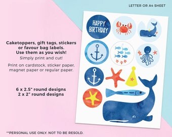 Under the sea party printable circles Ocean printable cupcake