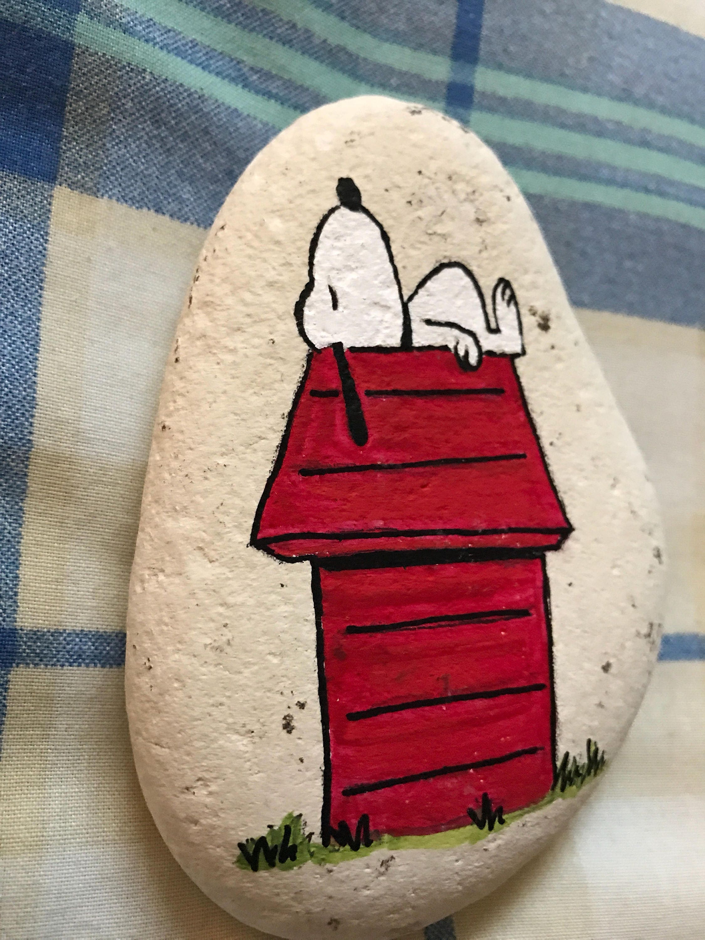 Snoopy peanuts doghouse Charlie Brown dog hand painted rock
