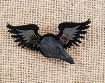 Copper Rook brooch heat coloured crow pin