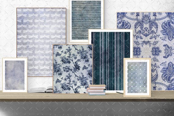 Digital Scrapbooking Papers pack // vintage old blue