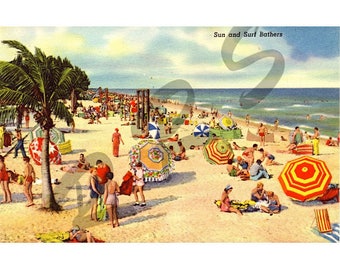 Vintage beach scene | Etsy