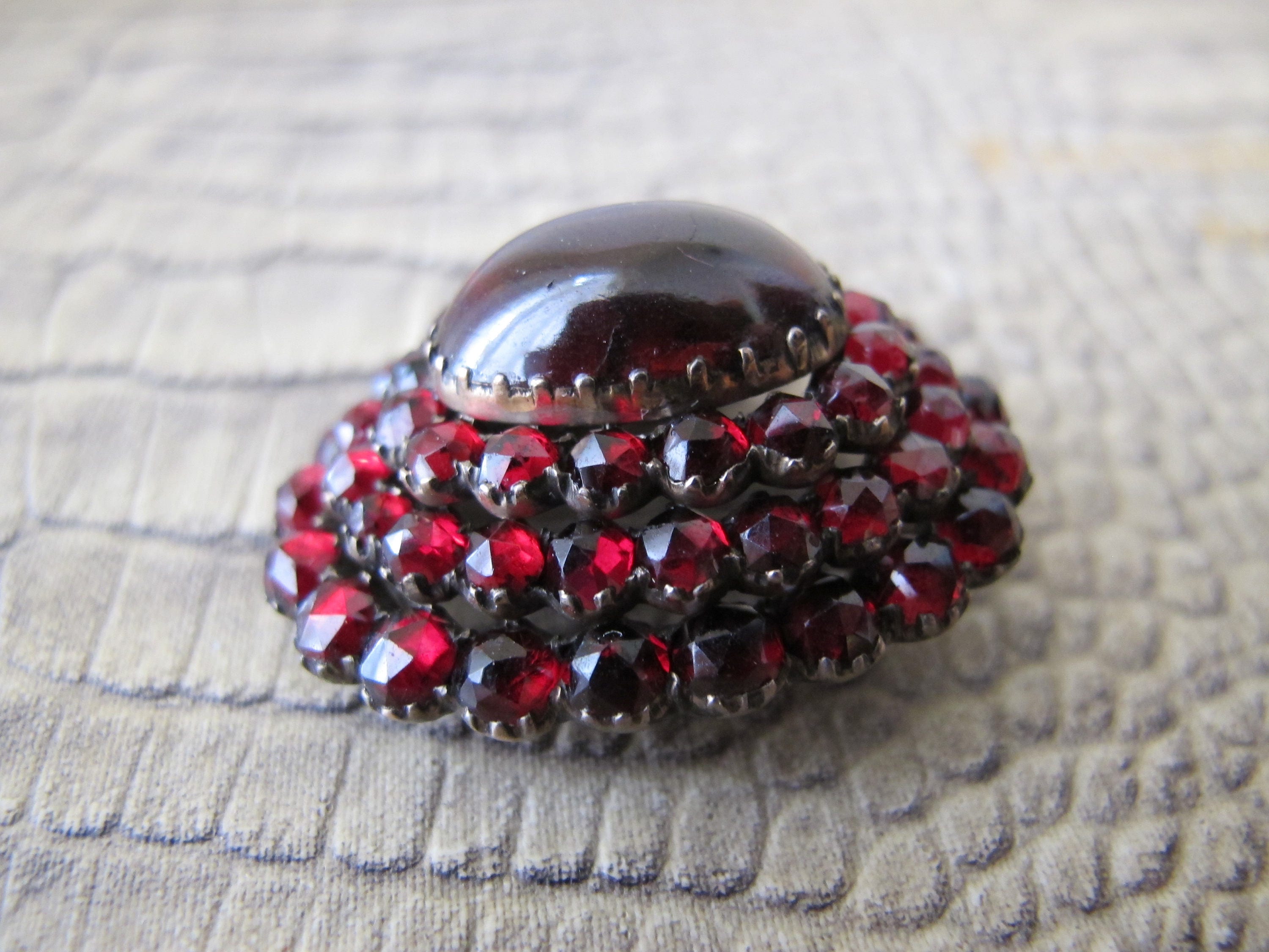 Antique Carbuncle Garnet Cluster Brooch/ Mid Victorian 1800s