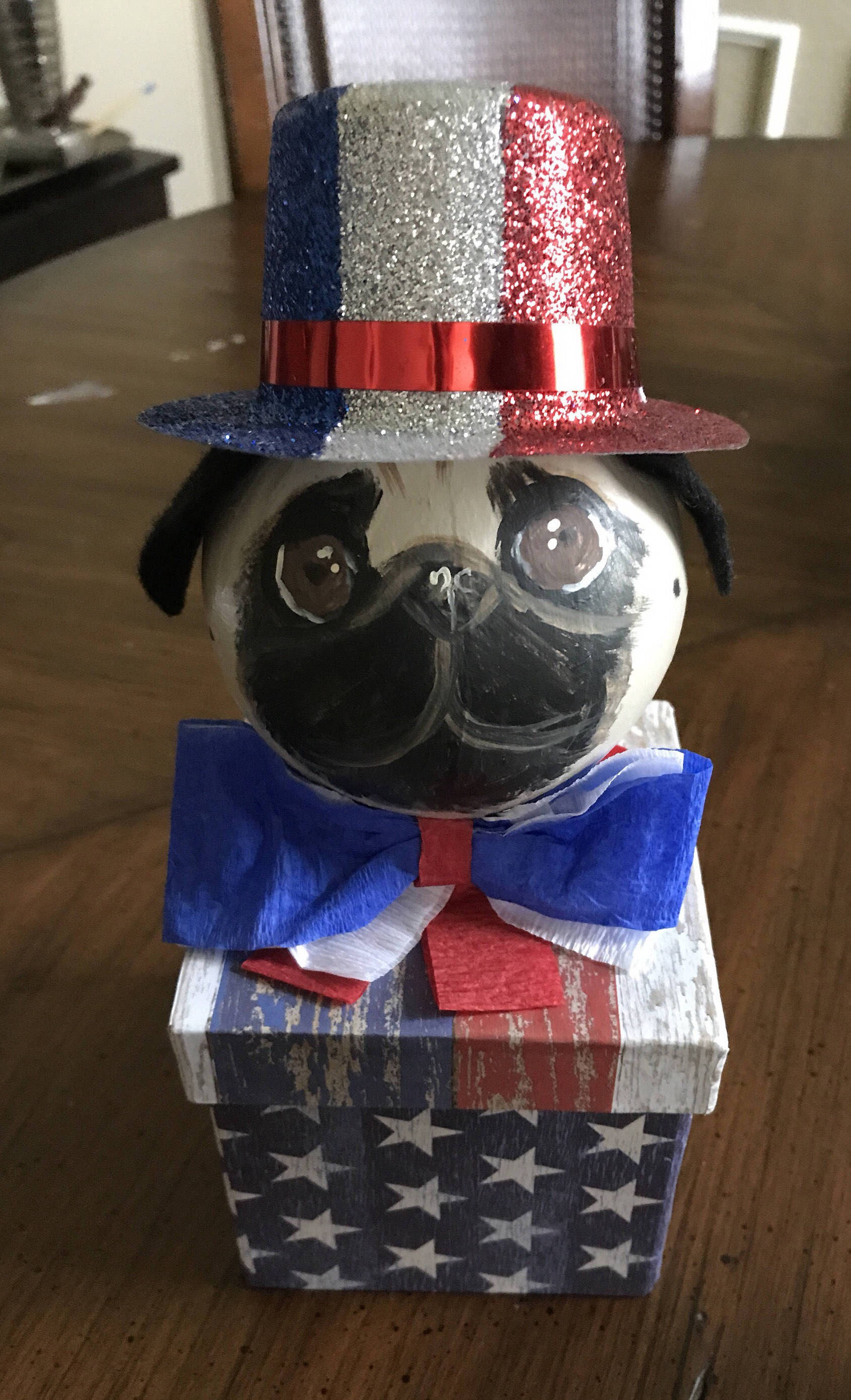 Handmade Patriotic Pug Box Uncle Sam Pug