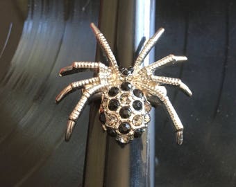 Silver Spider Ring Made with Black Diamond swarovski Crystal
