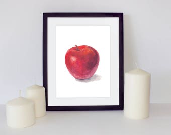 Red apple print | Etsy