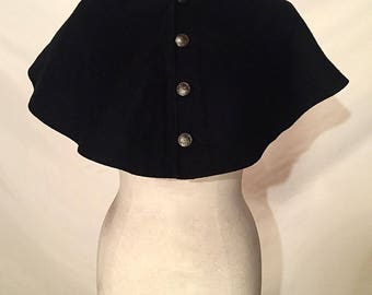 CAPE / CLOAK Black Double Capulet 100% WOOL with hood