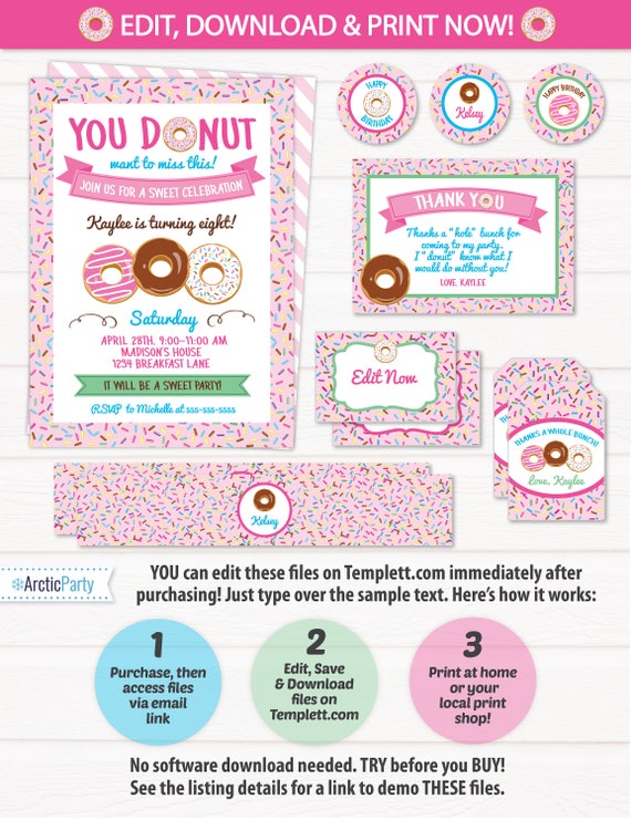 Donut Themed Party Invitations Donut Party Supplies Donut