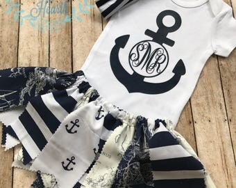 Anchor Themed Light Pink and Navy Birthday Tutu